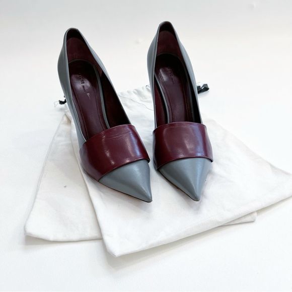 Celine | Shoes | Celine Two Tone Grey And Burgundy Colorblock Heels ...